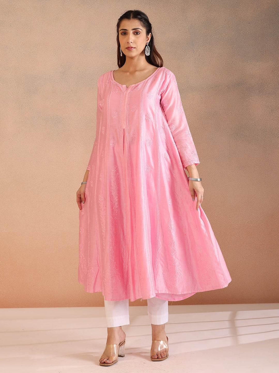 RUHANI CHANDERI PINK ANARKALI – KRI CHIKANKARI
